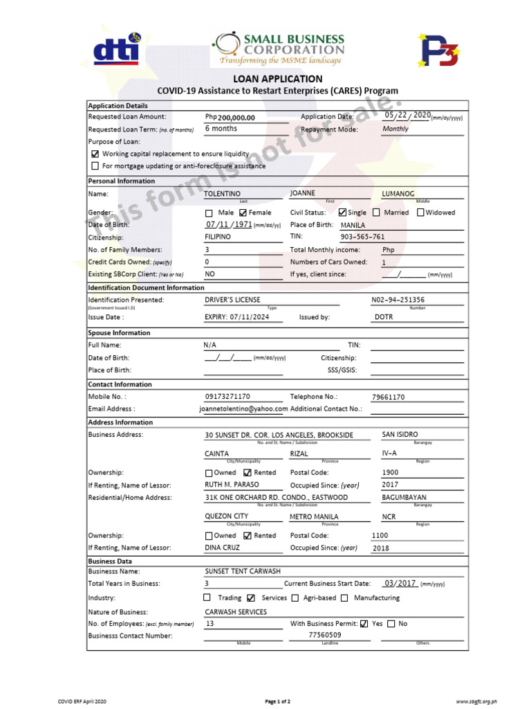 DTI Loan Application Form | PDF | Expense | Loans
