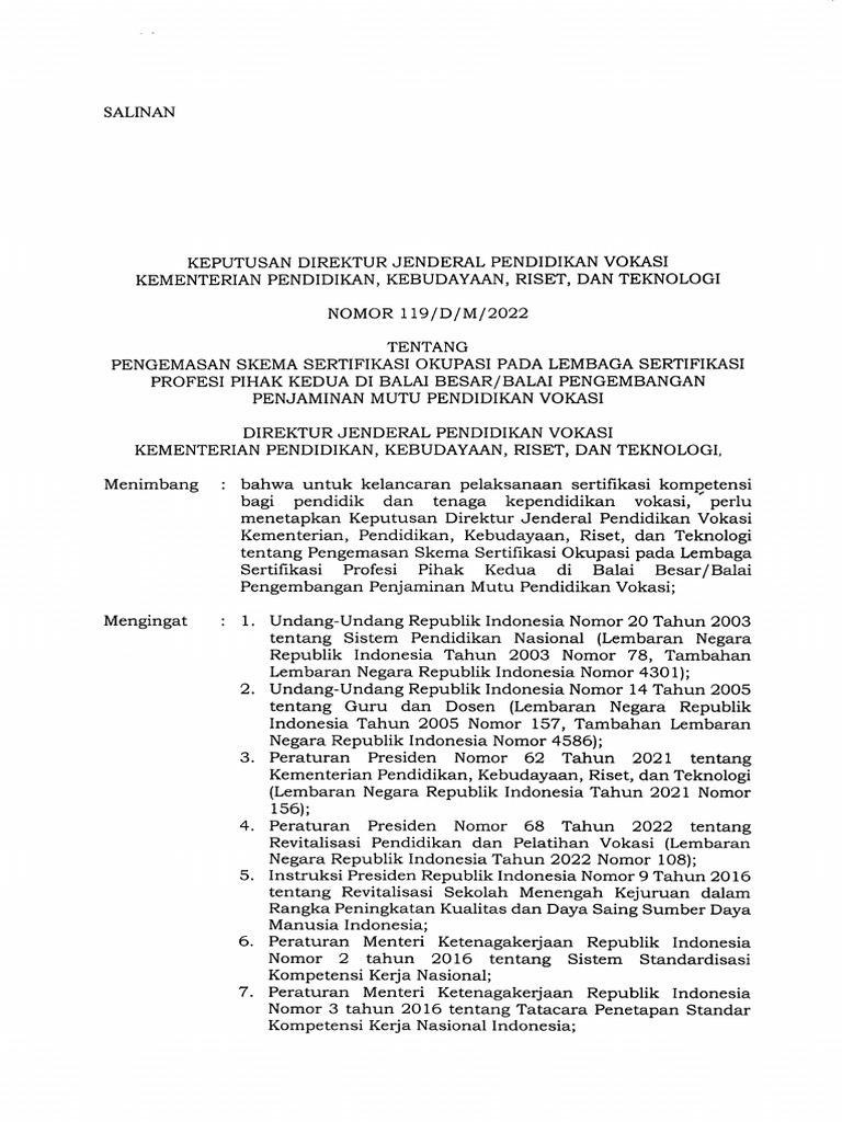 SK Dirjen No 119 - D - M - 2022 | PDF