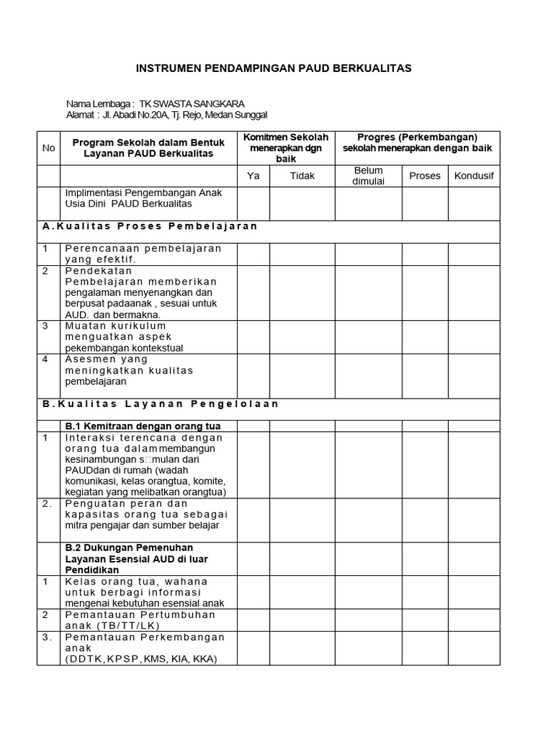 Instrumen Pendampingan Paud | PDF