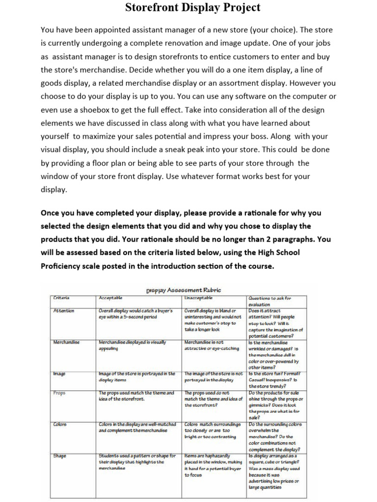 High School Storefront Design Task | PDF