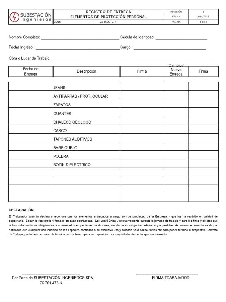 1 SI-REG-EPP (Registro de Entrega de EPP) . | PDF
