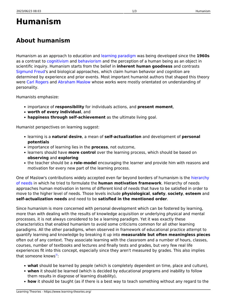 Humanism | PDF | Self Actualization | Motivational