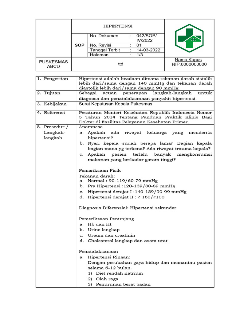 Sop Hipertensi | PDF