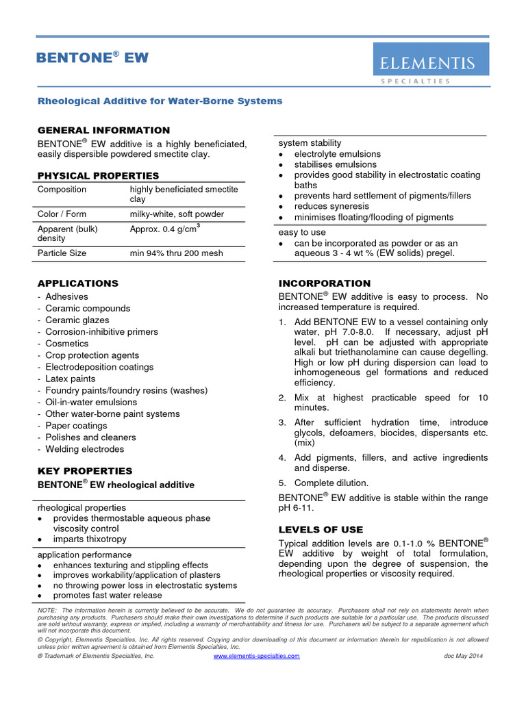 Elementis-Bentone Ew - TDS | PDF | Paint | Industrial Processes
