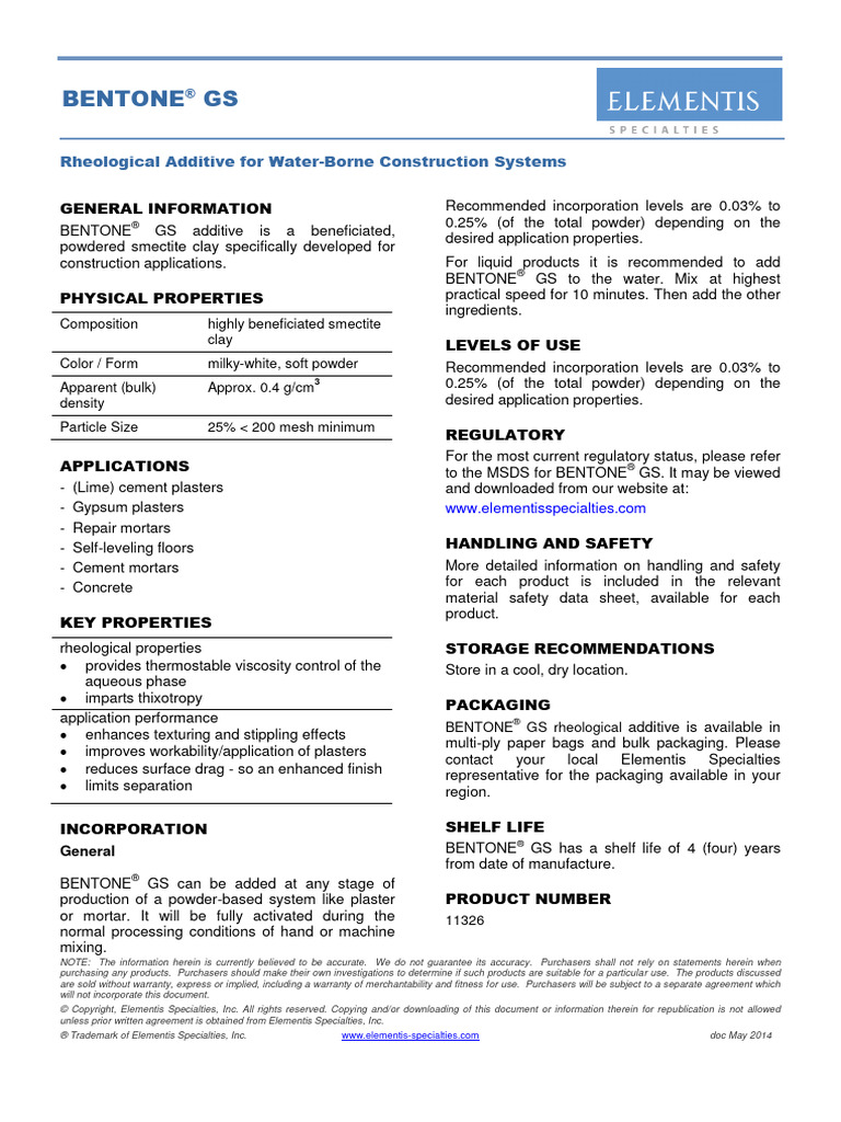 Elementis-Bentone GS - TDS | PDF | Chemical Substances | Industrial ...
