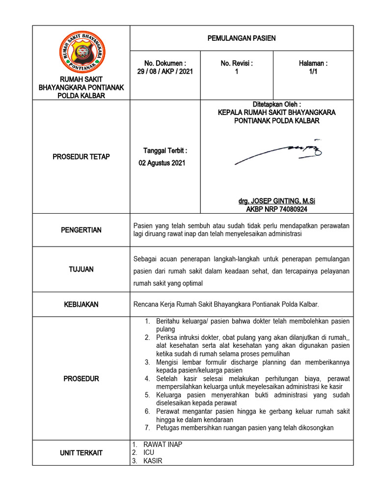 Akp 1.a. 29 Spo Pemulangan Pasien | PDF