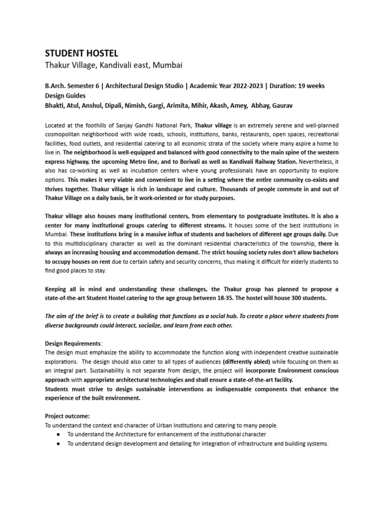 Brief - Student Hostel | PDF