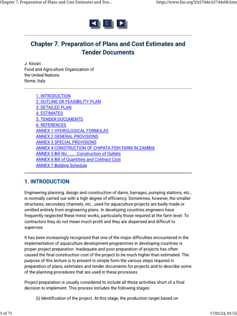 Chapter 7. Preparation of Plans and Cost Estimates and Tender Documents ...