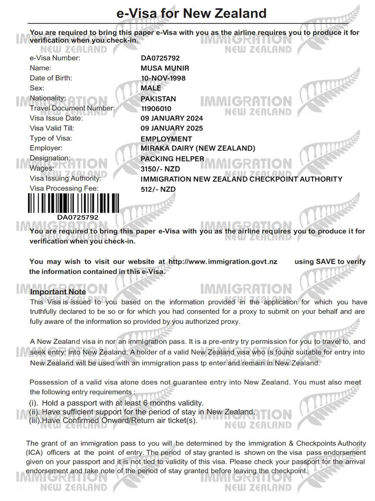 E Visa New Zealand | PDF