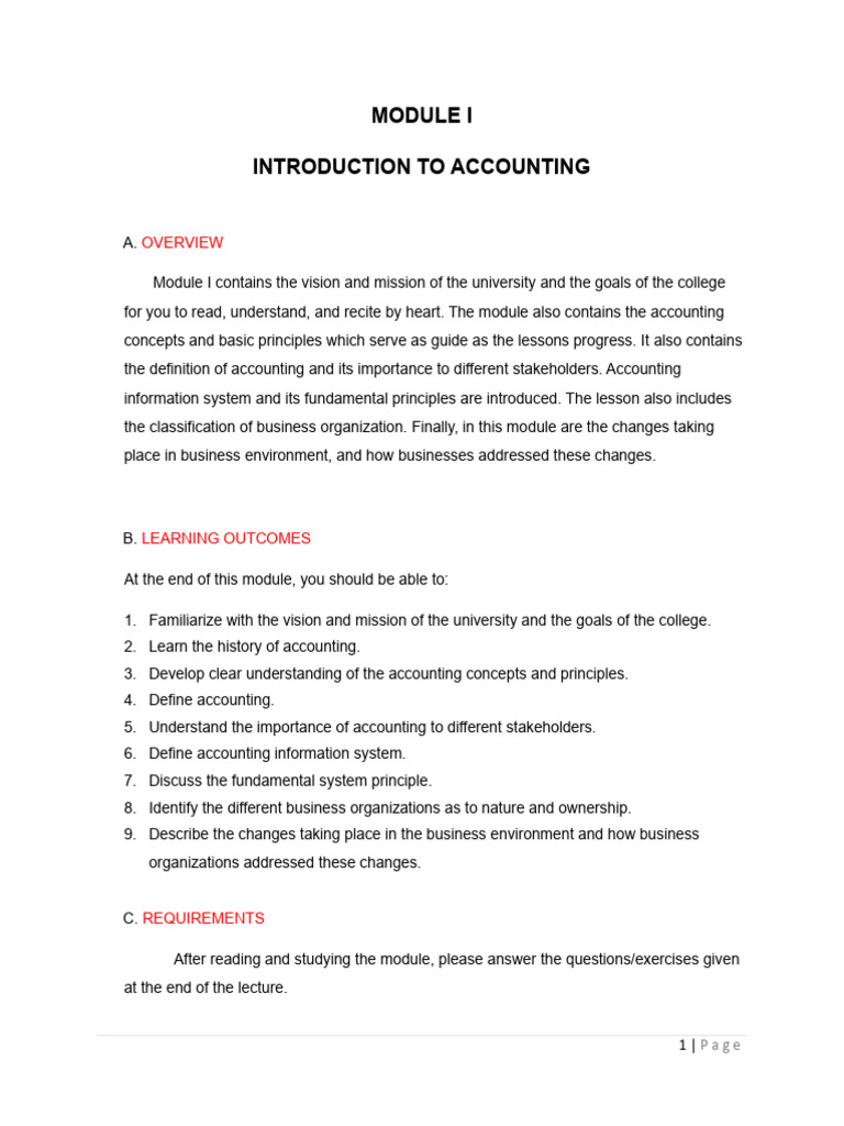 Ac 1&2 Module 1 | PDF | Bookkeeping | Accounting
