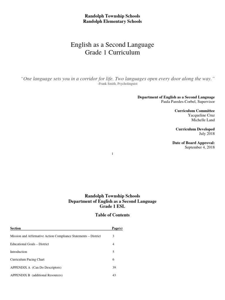 ESL Grade 1 Curriculum | PDF | Phonics | Reading Comprehension