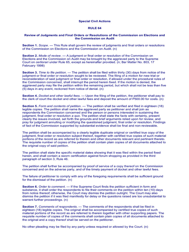 Special Civil Actions (Rule 64) | PDF | Judgment (Law) | Lawsuit