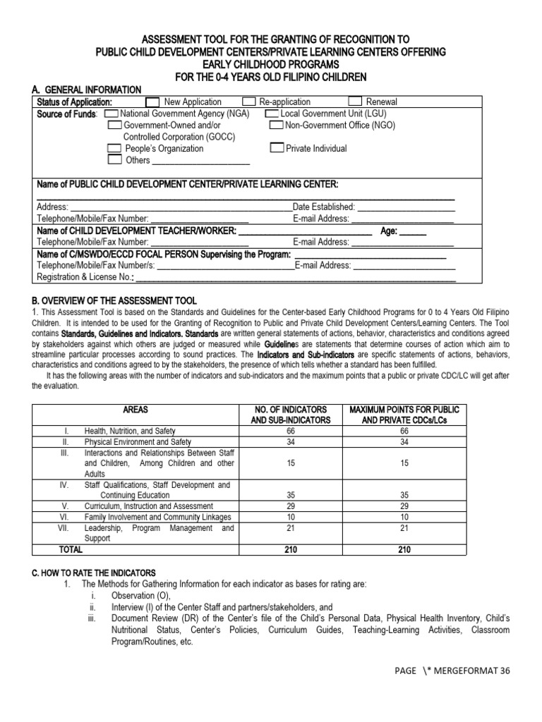 Assessment Tool for Early Childhood Centers | PDF | First Aid ...