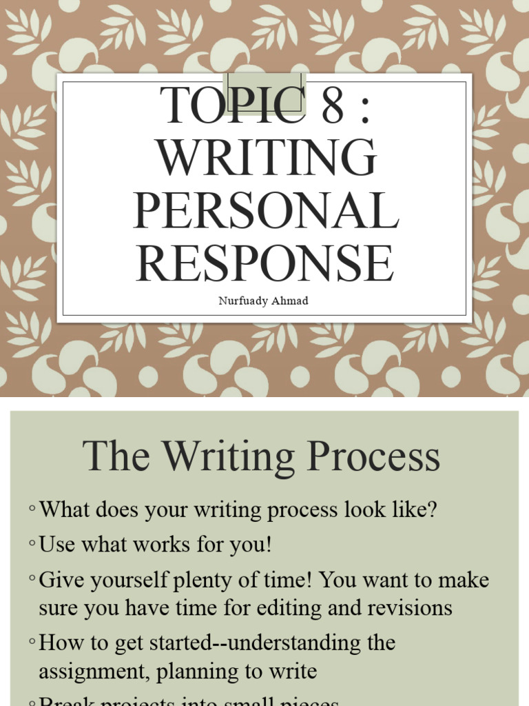 TOPIC 8 - Writing Personal Response | PDF | Experience | Thought