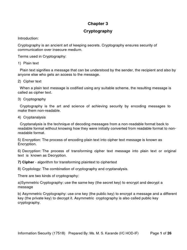 Ise Chapter 3 Cryptography | PDF | Cryptography | Key (Cryptography)
