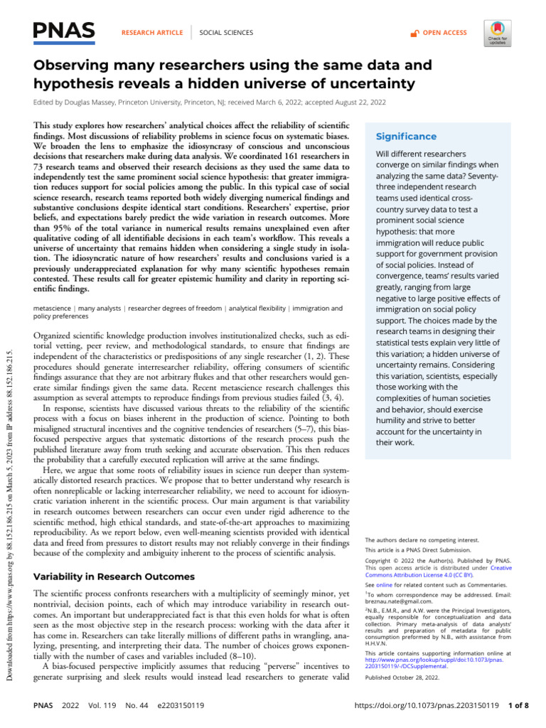 pnas.2203150119 | PDF | Data Analysis | Science