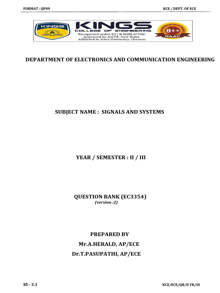 EC3354 Signals and Systems | PDF | Laplace Transform | Applied Mathematics