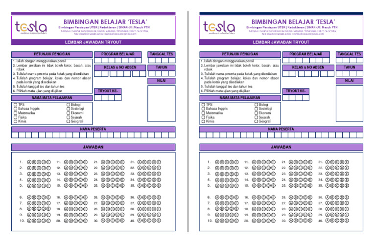 Lembar Jawaban Tryout | PDF