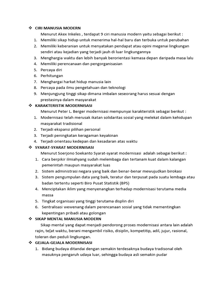 Ciri-Ciri Manusia Modern dan Modernisasi | PDF
