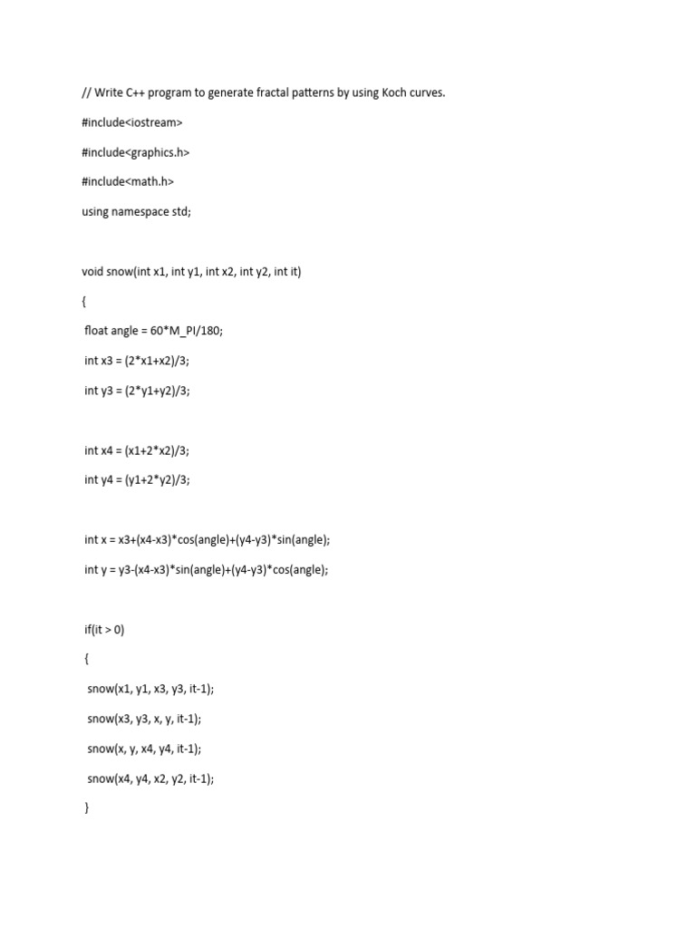 C++ Koch Curve Fractal Program | PDF | Teaching Methods & Materials