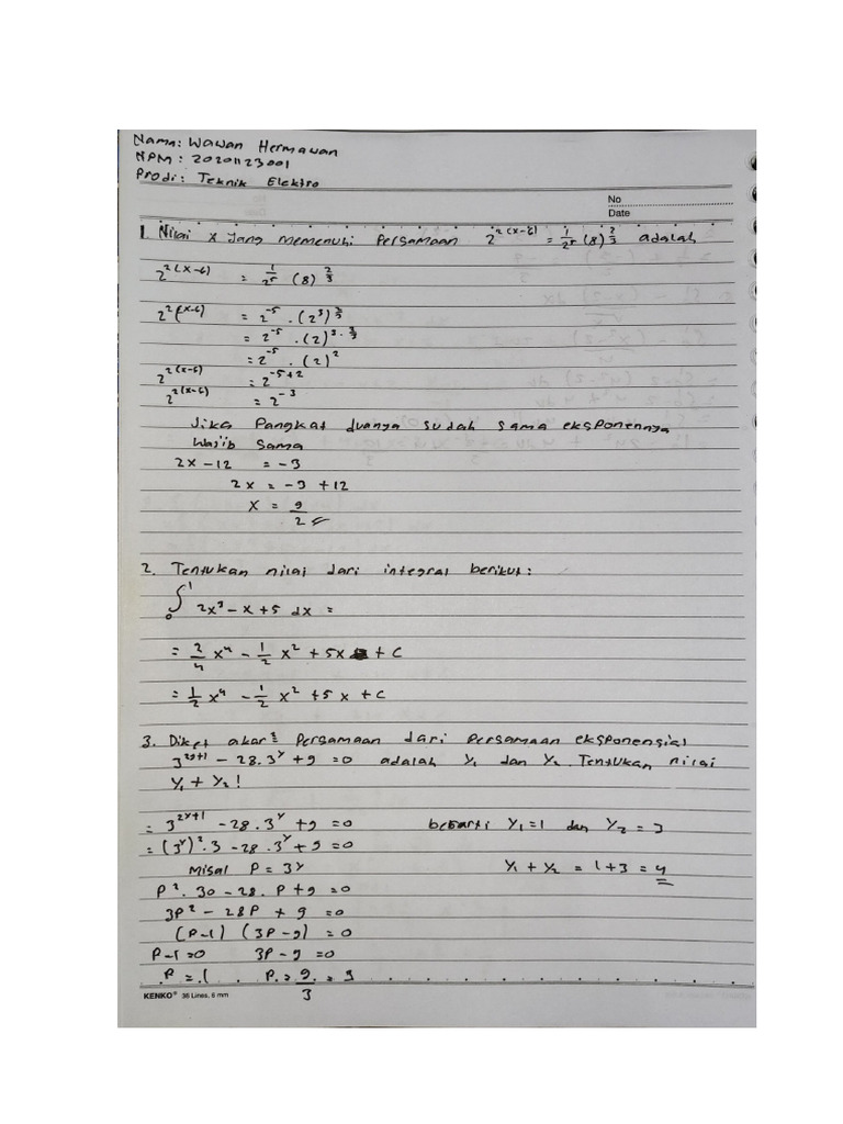 Tugas Matematika Wawan Hermawan (20201123001) | PDF