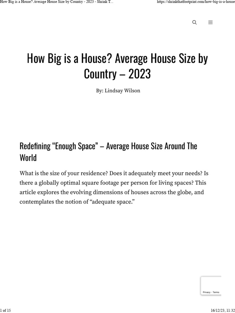 How Big Is A House Average House Size by Country - 2023 - Shrink That ...