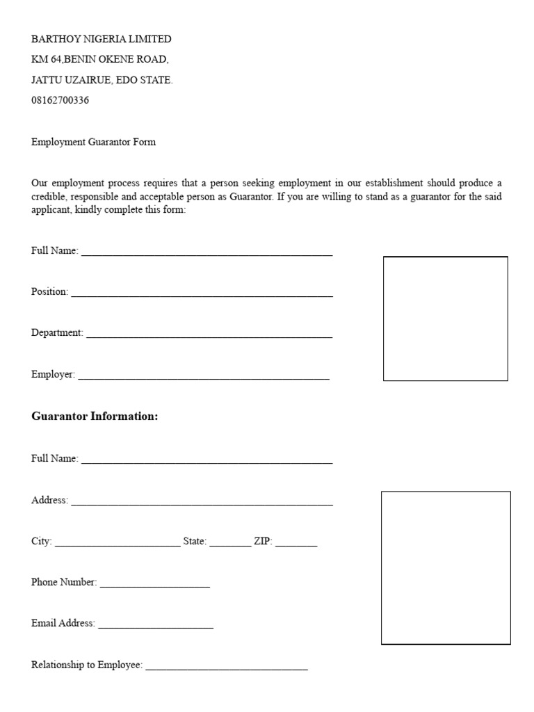 Employment Guarantor Form Template | PDF | Employment | Surety