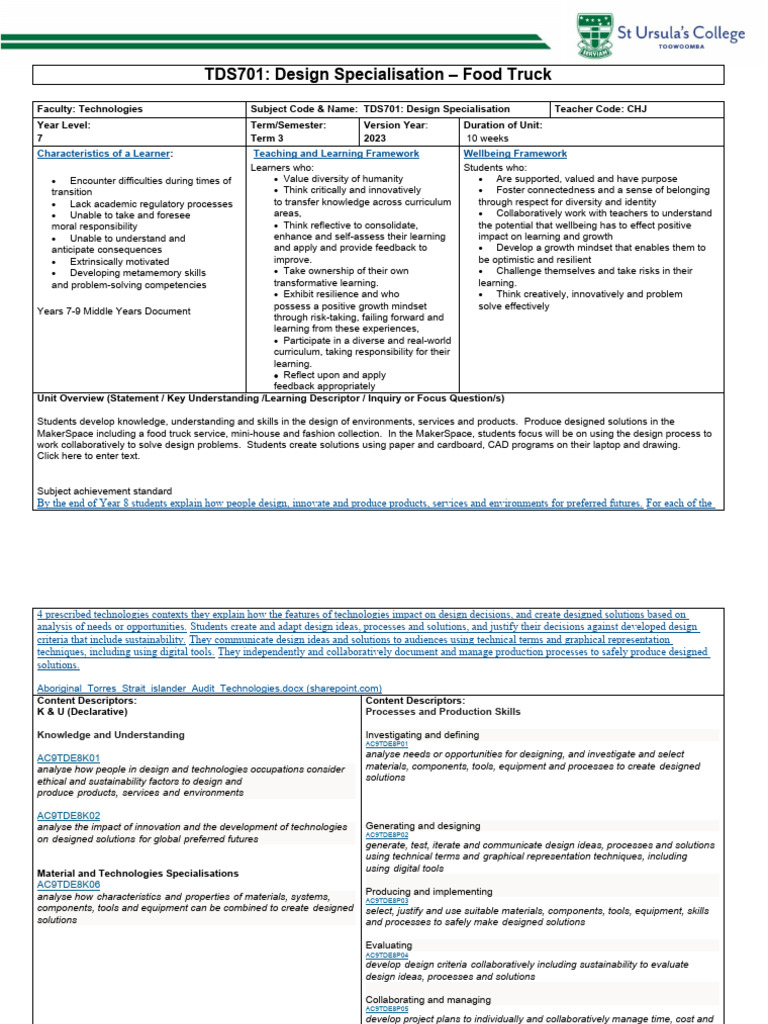TDE701 TUPS - Term 3 2023 | PDF | Learning | Design