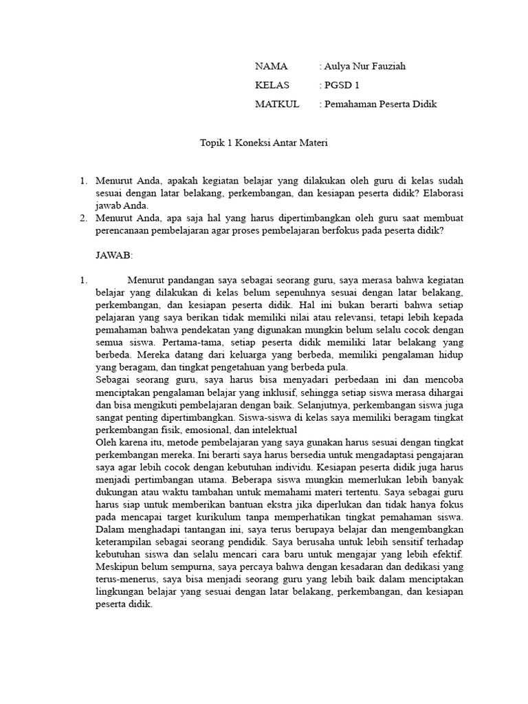 Topik 1 Koneksi Antar Materi - Aulya Nur F | PDF