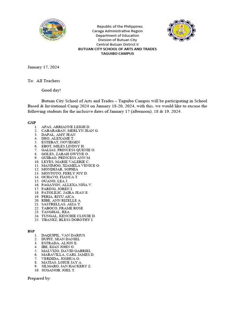 Excuse Letter For Athletes 3 | PDF