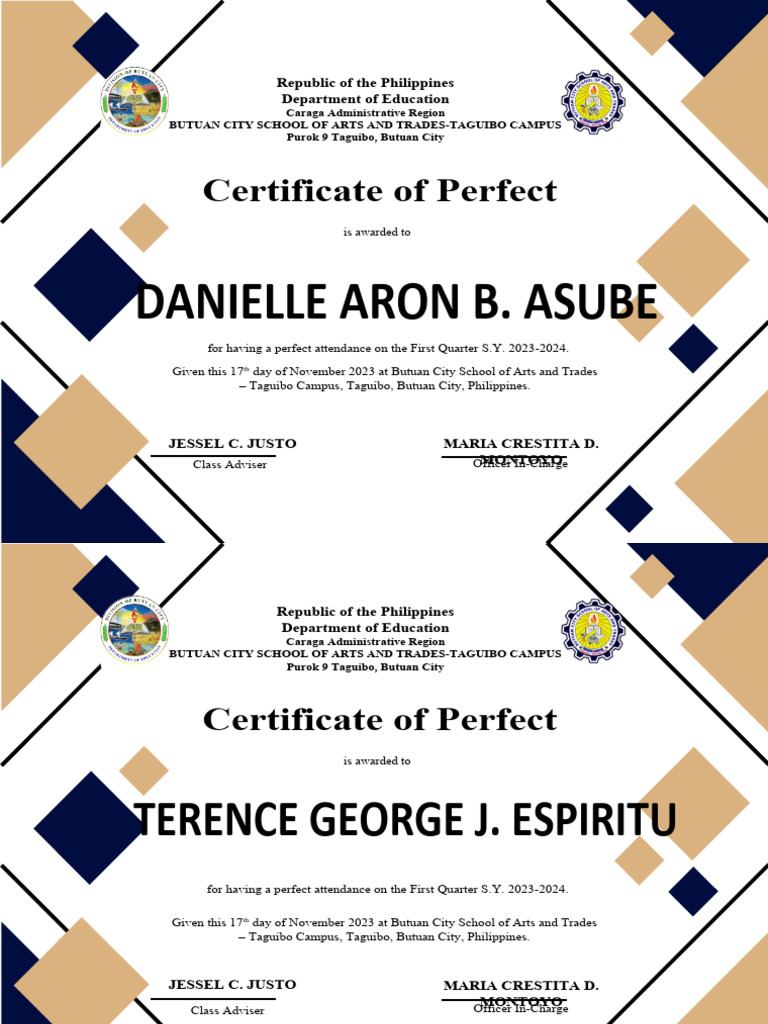 Perfect Attendance Awards 2023-2024 | PDF | Philippines