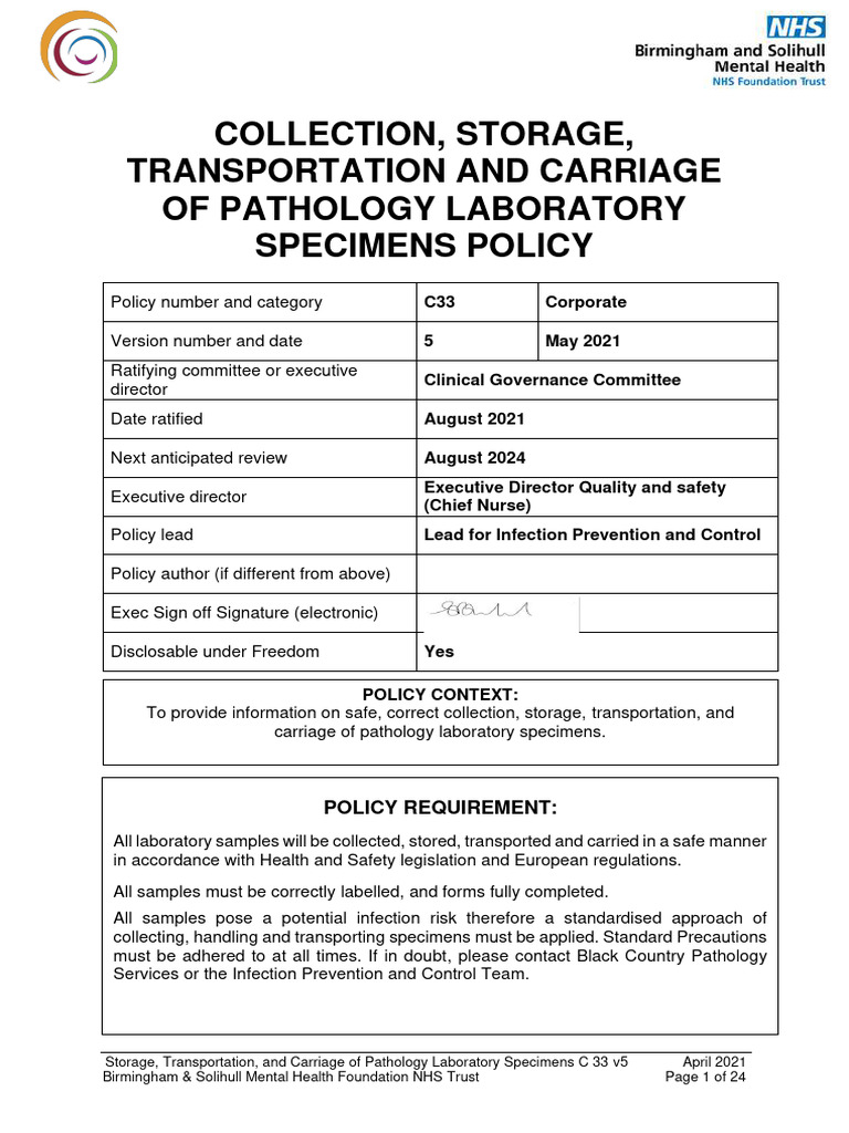 Transportation of Specimens FINAL 1 | PDF | Dangerous Goods | Laboratories