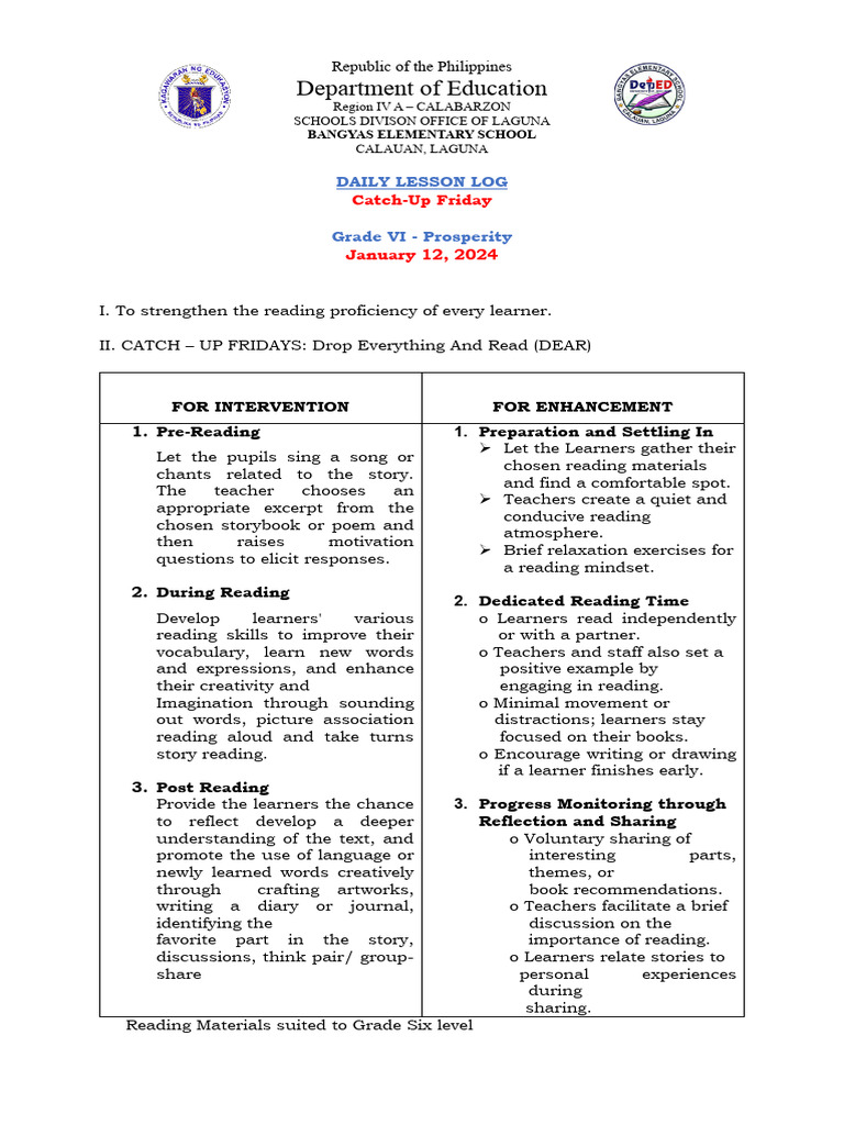 Catch Up Fridays LP | PDF | Learning | Teachers