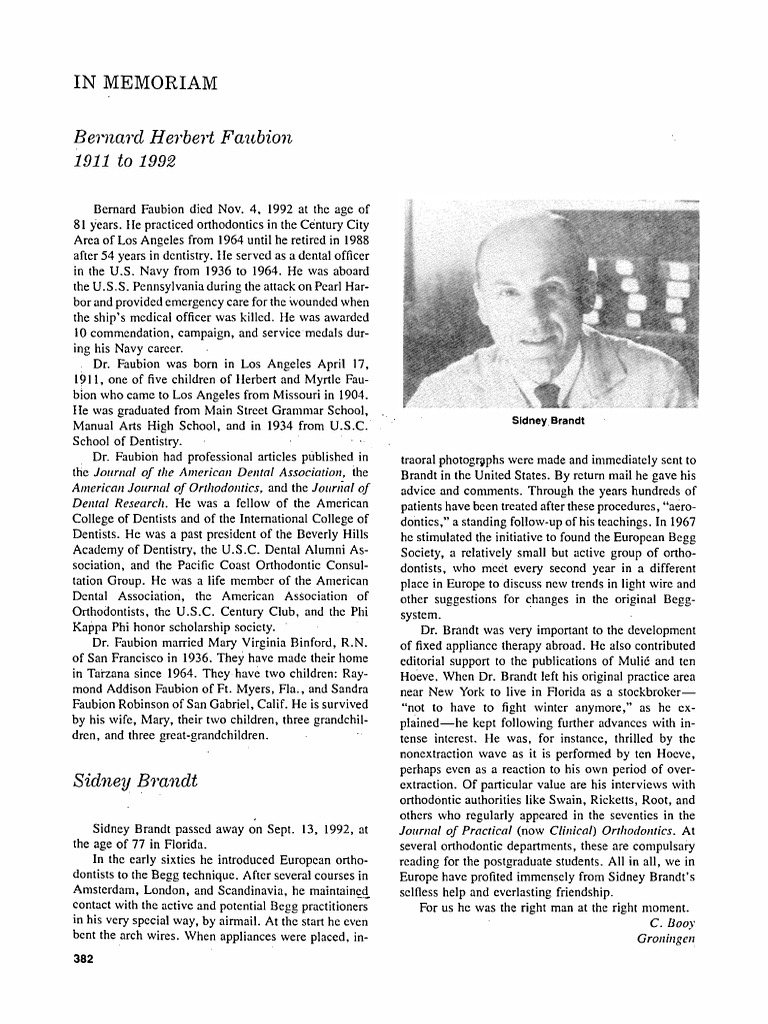 Bernard Herbert Faubion 1911 To 1992 - Ymod | PDF | Orthodontics ...