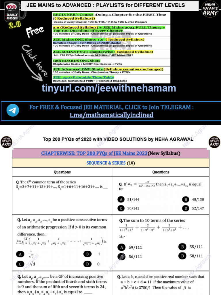JEE Mains Chapterwise PYQs 2023 | PDF | Derivative | Integral