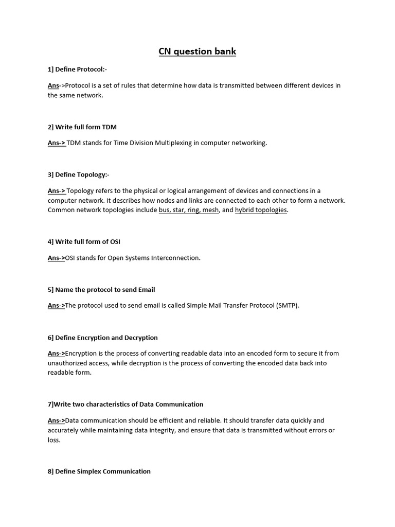 CN Question Bank | PDF | Computer Network | Transmission Medium