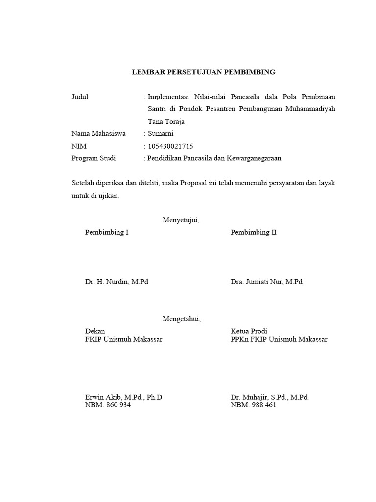 Lembar Persetujuan Pengesahan Proposal Skripsi | PDF