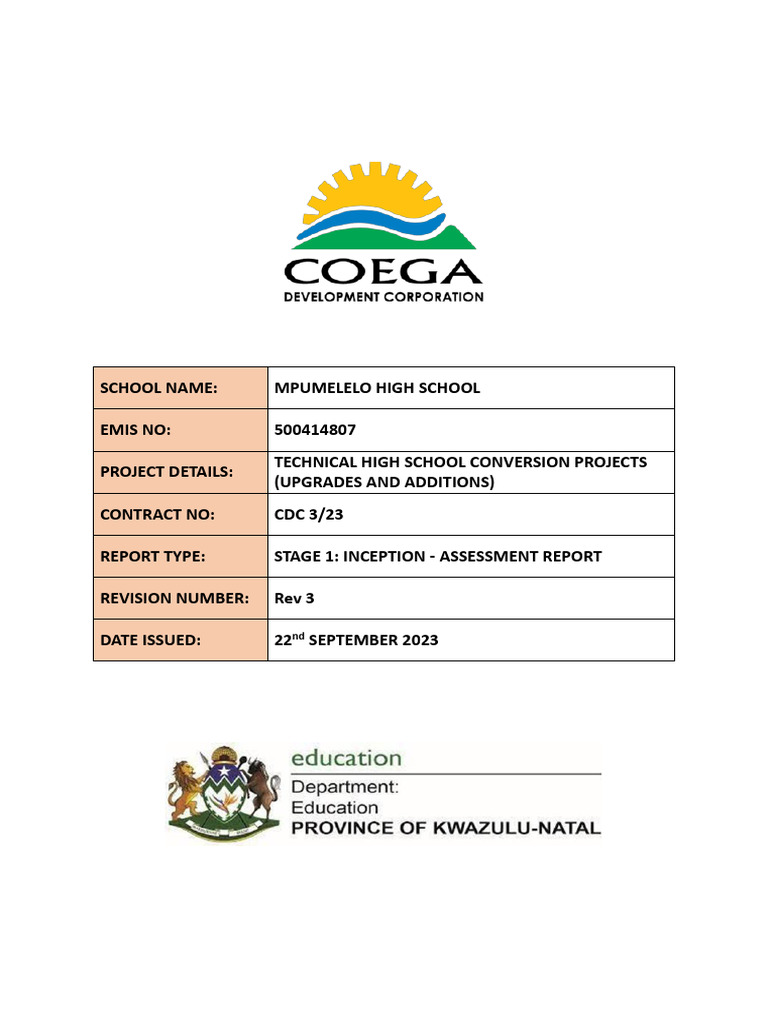Mpumelelo High - Stage 1 Inception Report - Rev 3 - Contact Details and ...