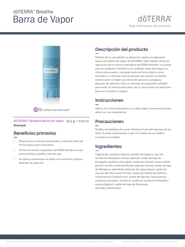 Doterra Breathe Vapor Stick | PDF | Plantas | Botánica