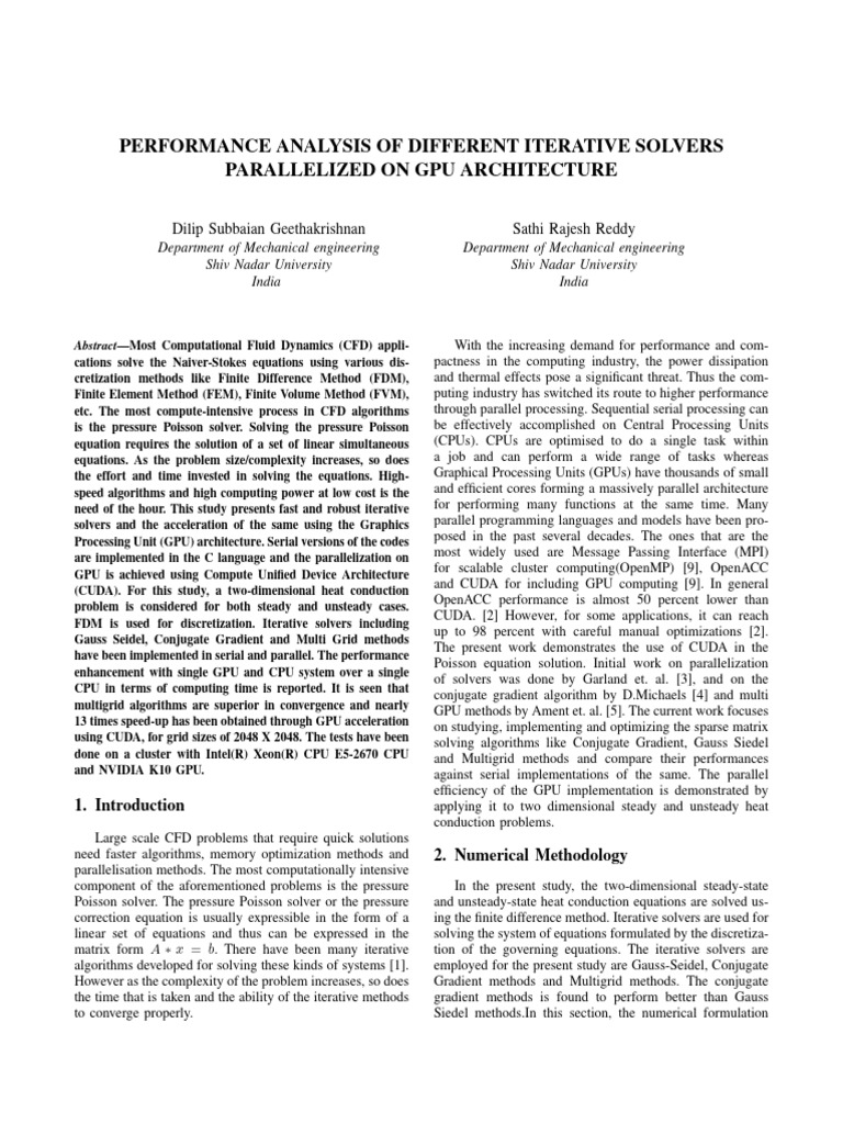 Performance Analysis Of Different Iterative Solvers Parallelized On Gpu Architecture Pdf