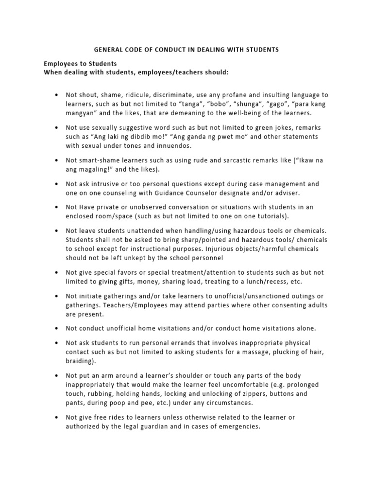 CODE OF CONDUCT Edited Dec 2019 | PDF | Profanity | Driver's License