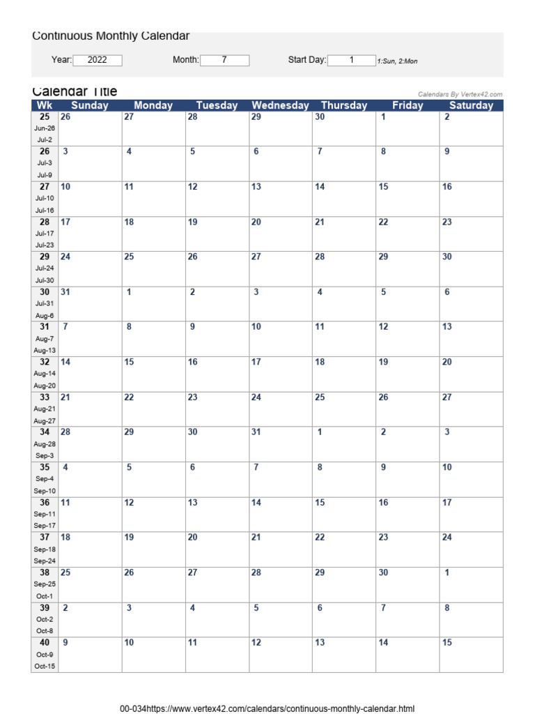 Continuous Monthly Calendar | PDF