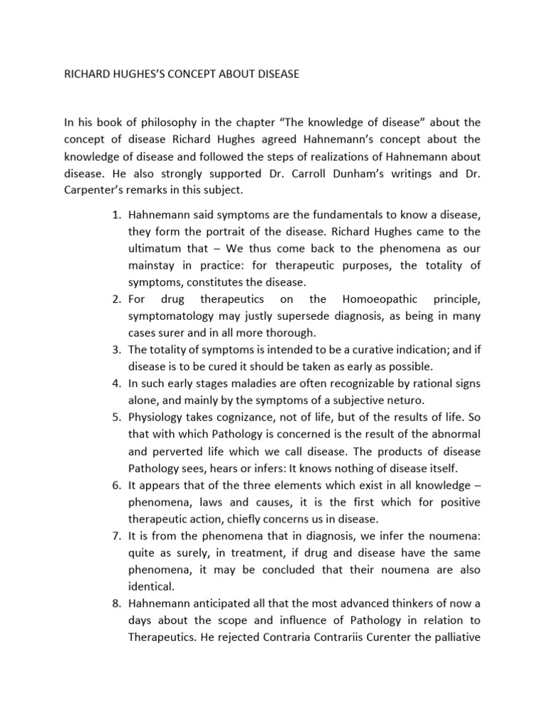 Richard Hughes Concept About Disease. | PDF | Homeopathy | Knowledge