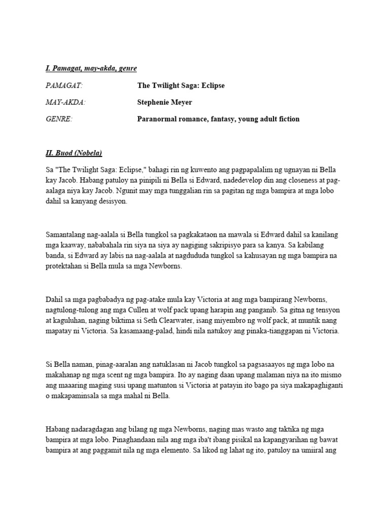 Lovely & Jun Dee Buod Sa Twilight Saga Eclipse | PDF