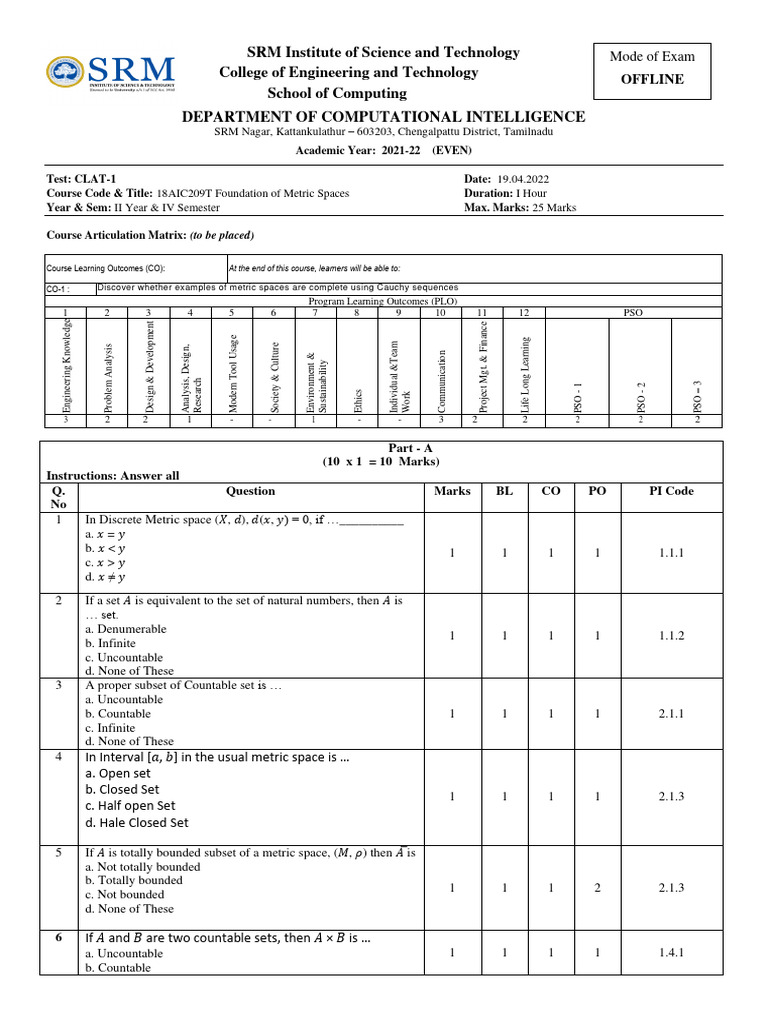Fms Ct1 Seta | PDF | Real Number | General Topology