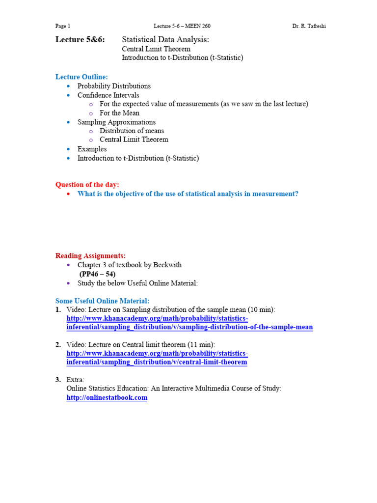 Lecture 5 - 6-260 | Download Free PDF | Standard Deviation | Normal Distribution