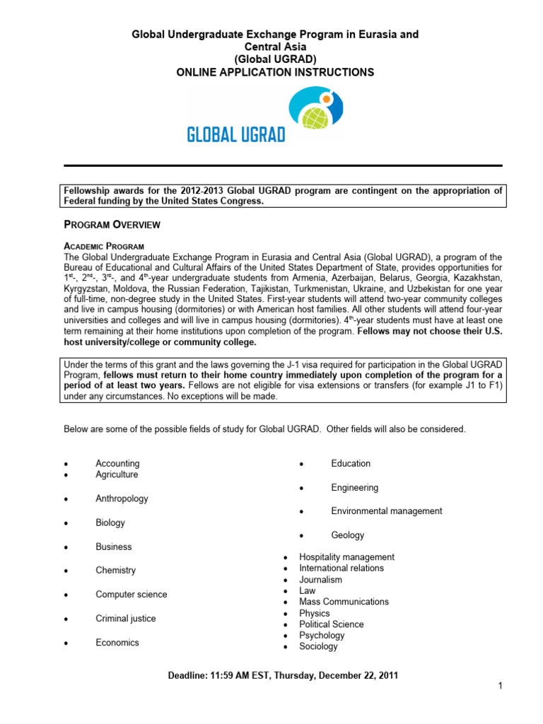 2012-2013 Global UGRAD Online Application Instructions | PDF ...