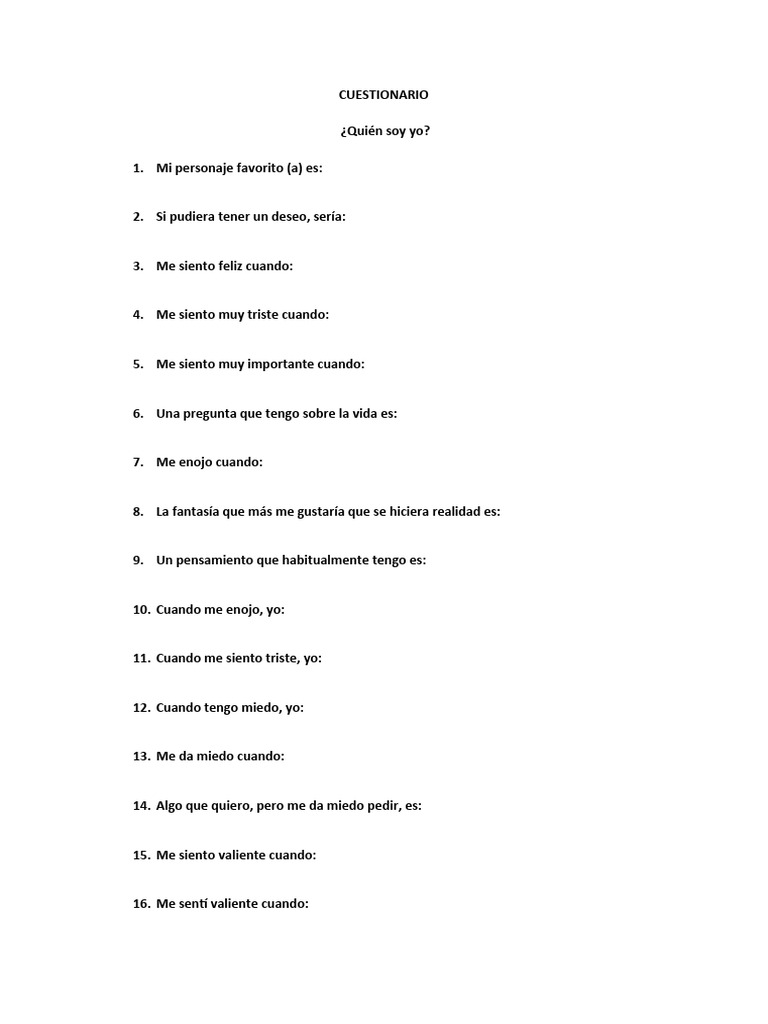 Cuestionario Quién Soy Yo | PDF