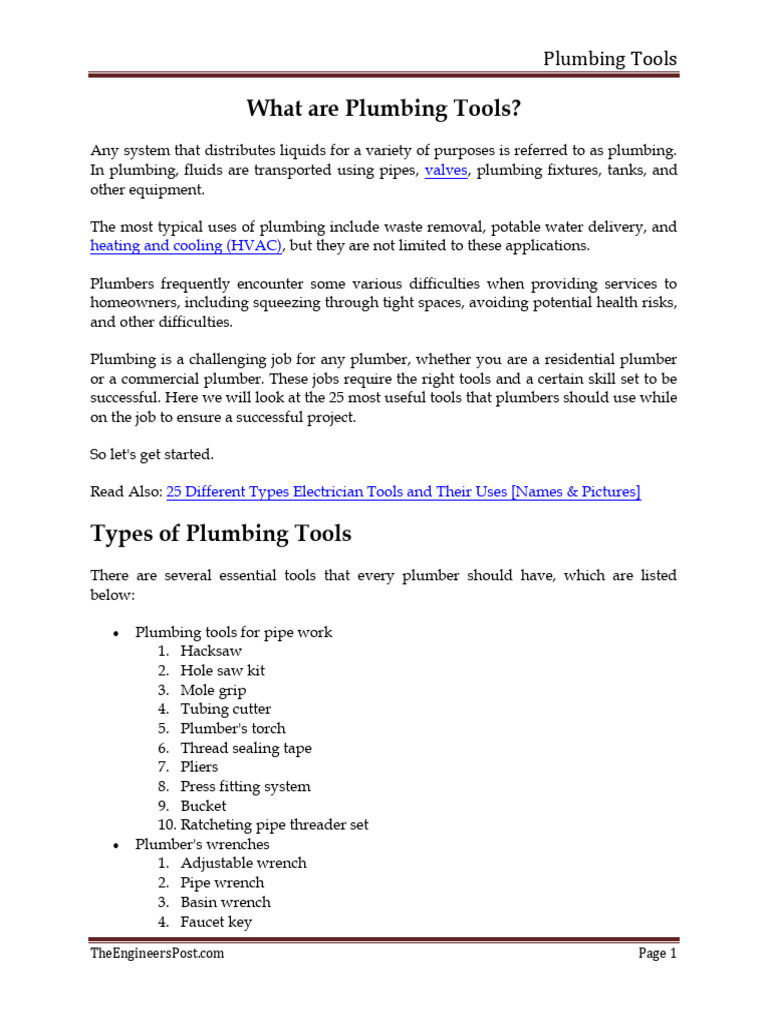 Plumbing Tools | PDF | Plumbing | Pipe (Fluid Conveyance)