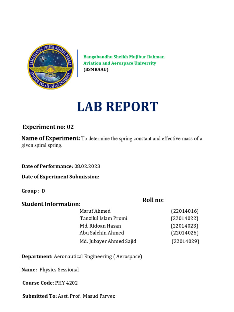 EXPERIMENT2 (Spring Constant) - 2 | PDF | Mass | Force